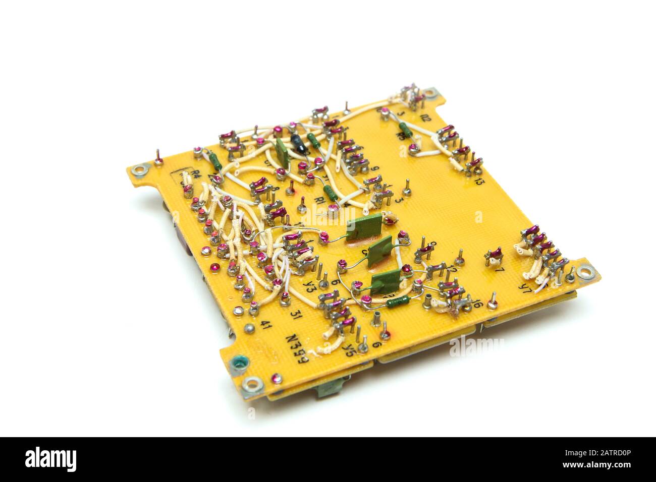 The old vintage circuit board with several electronic components Stock ...