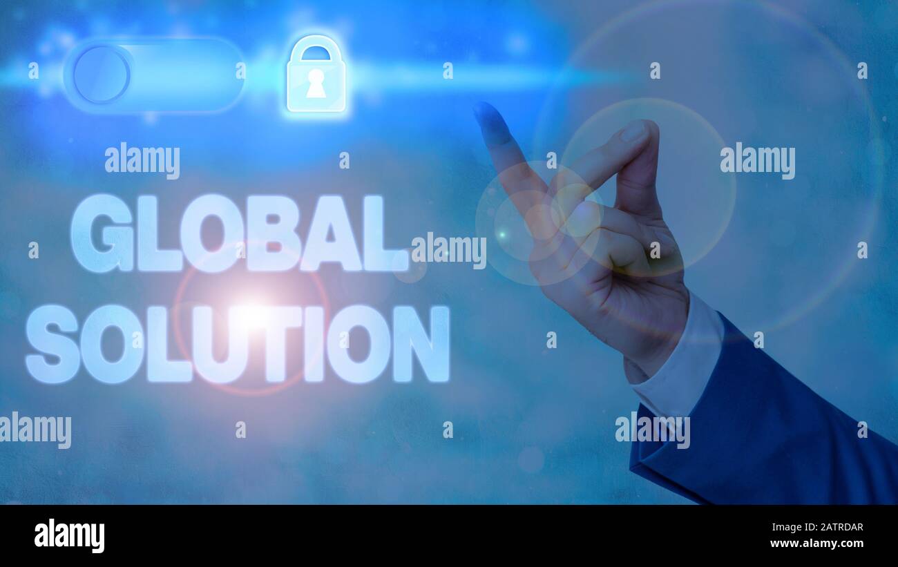 Writing note showing Global Solution. Business concept for dealing with ...