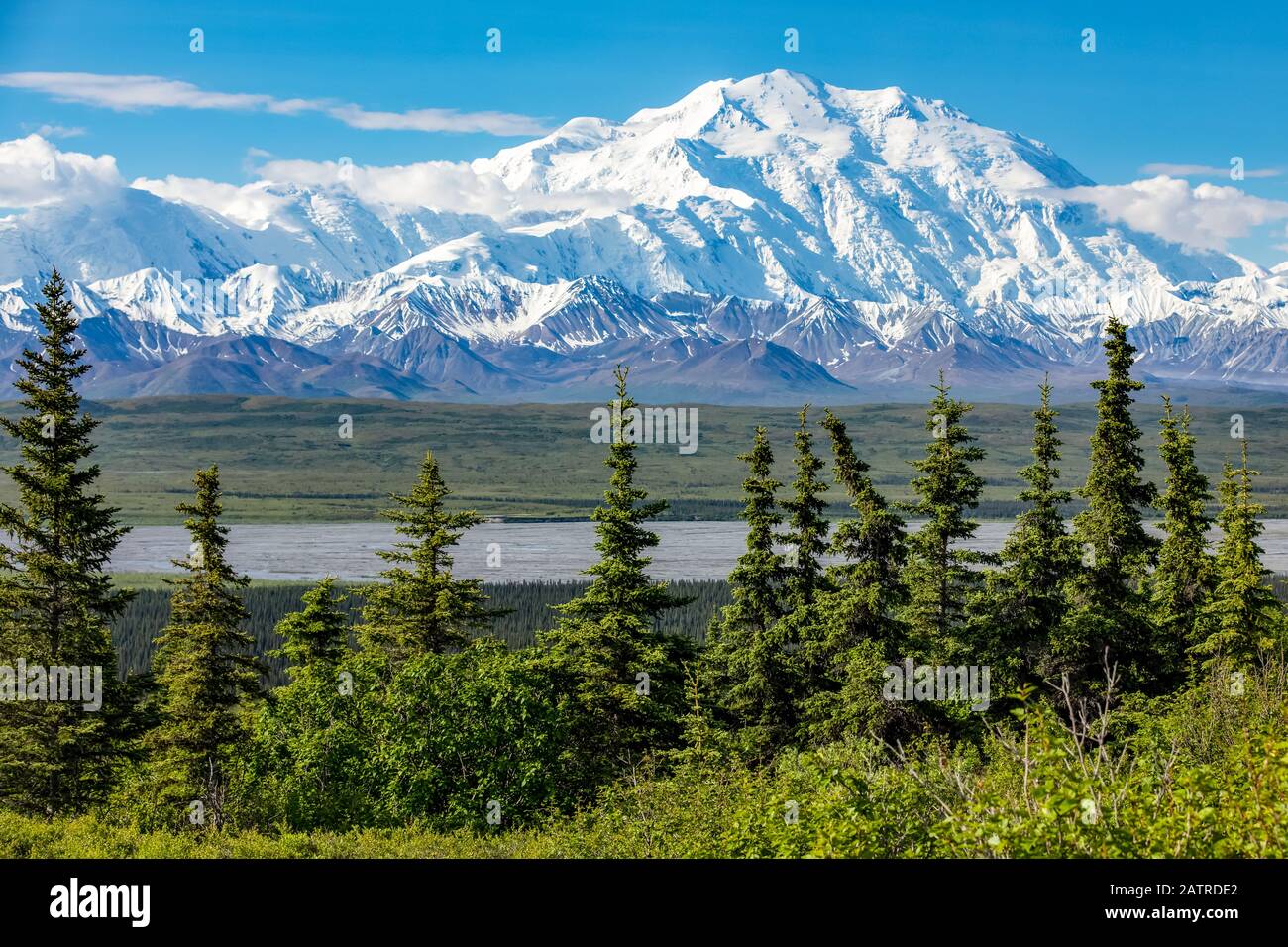 View of Denali from the park road while driving to Wonder Lake, Denali ...