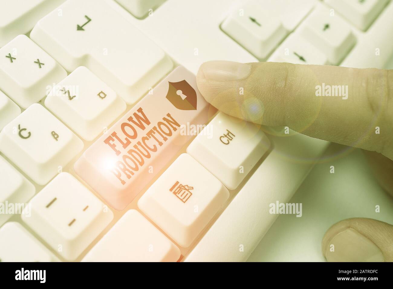 Writing note showing Flow Production. Business concept for items are ...