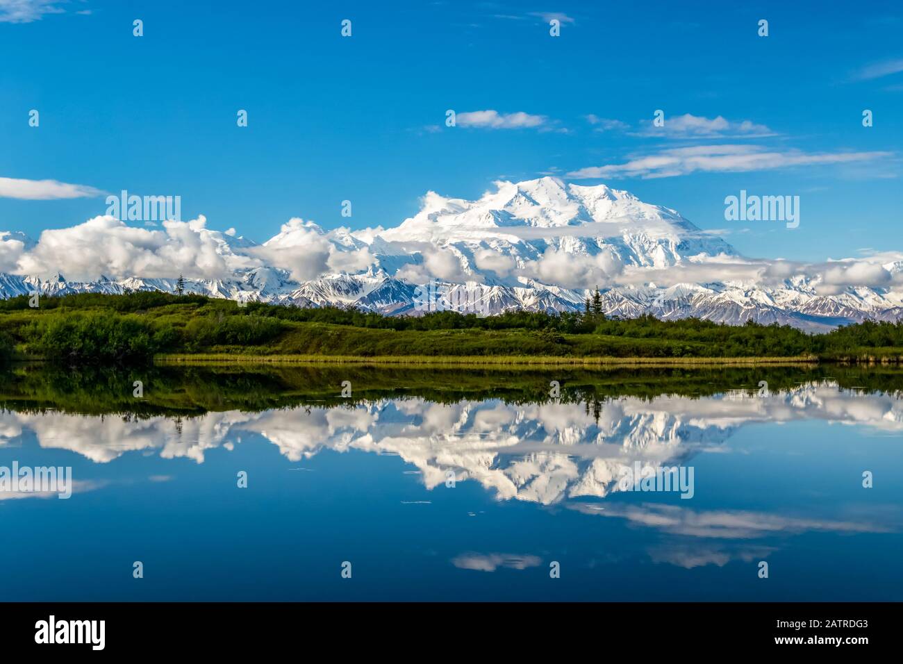 View of Denali and it's reflection in Reflection Pond taken from the ...