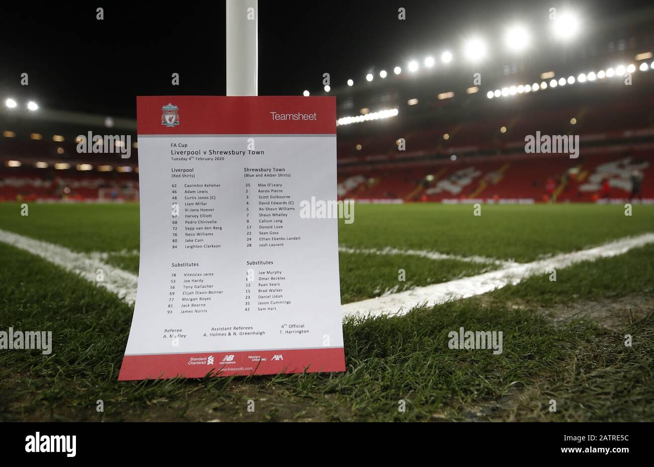A view of the teamsheet before the FA Cup fourth round replay match at ...