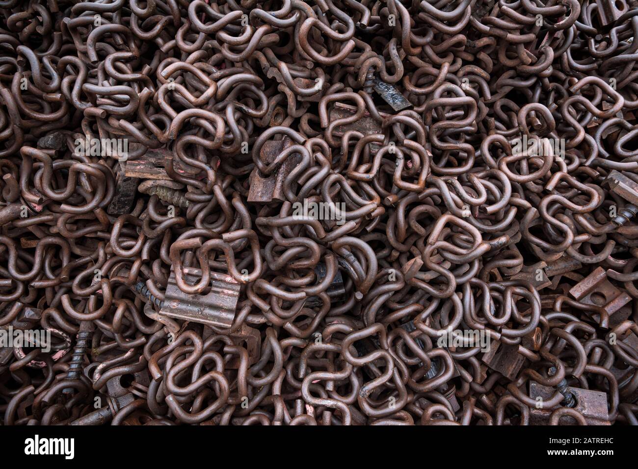 Pile of rusty iron clips used in railroad structure. Rusty metal ...