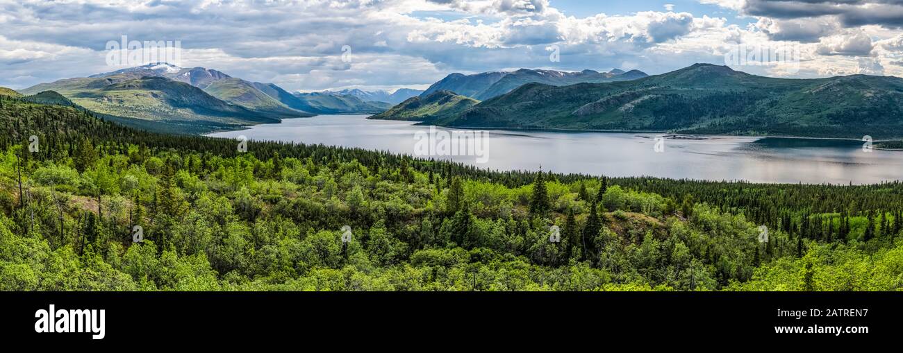 Fish Lake and mountains in the Yukon; Whitehorse,Yukon, Canada Stock ...