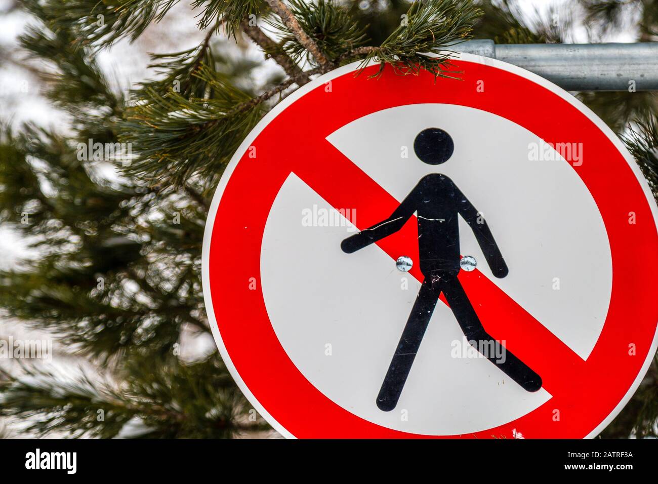 warning signboard about prohibited pedestrian crossing Stock Photo - Alamy
