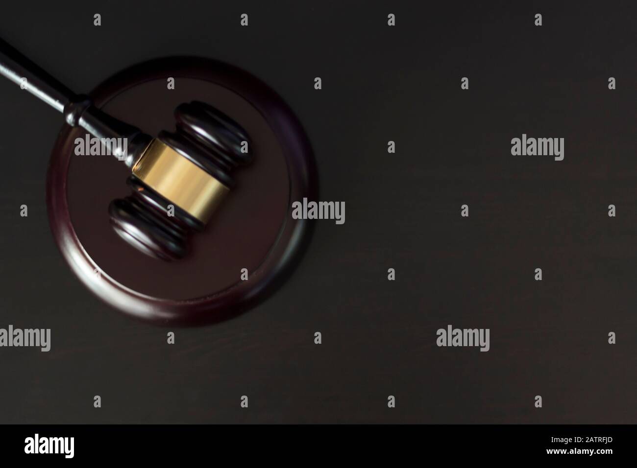Top view of Judge's gavel on black wooden table with copy space Stock ...