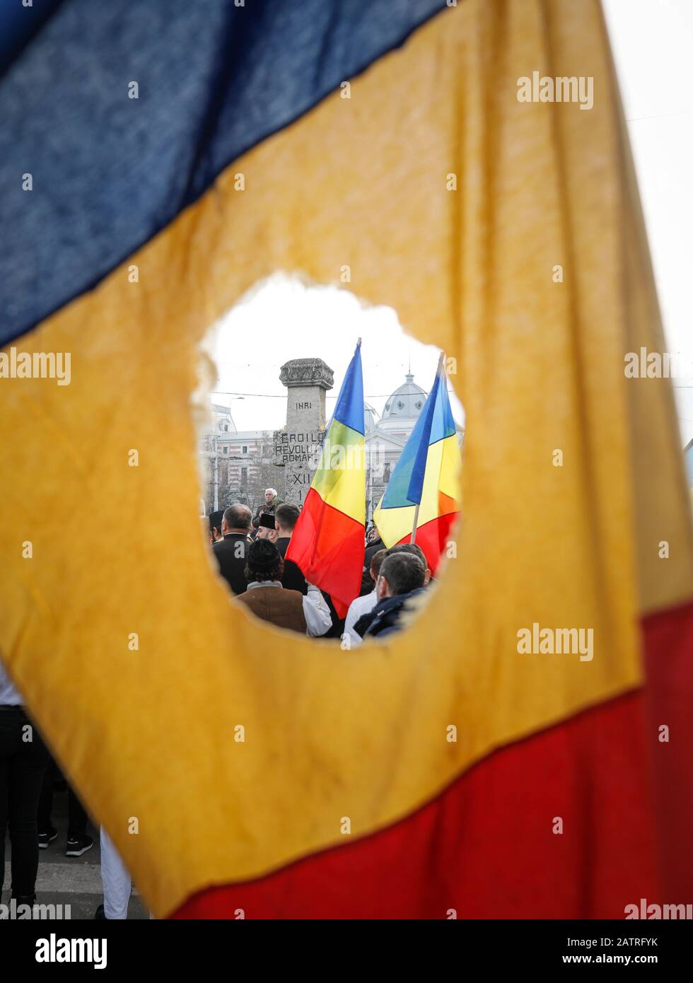 Bucharest, Romania - December 21, 2019: Details with the Romanian flag ...