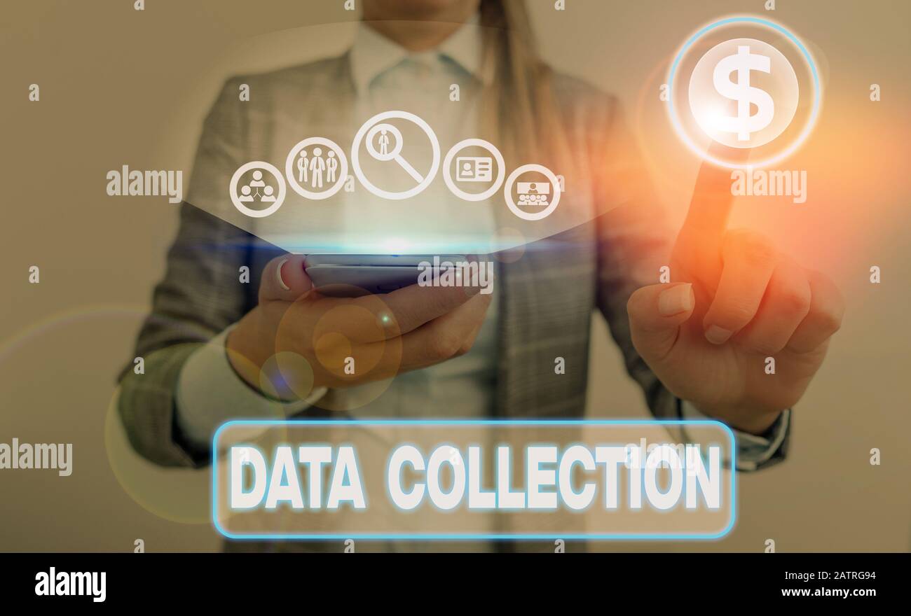 Writing note showing Data Collection. Business concept for gathering ...