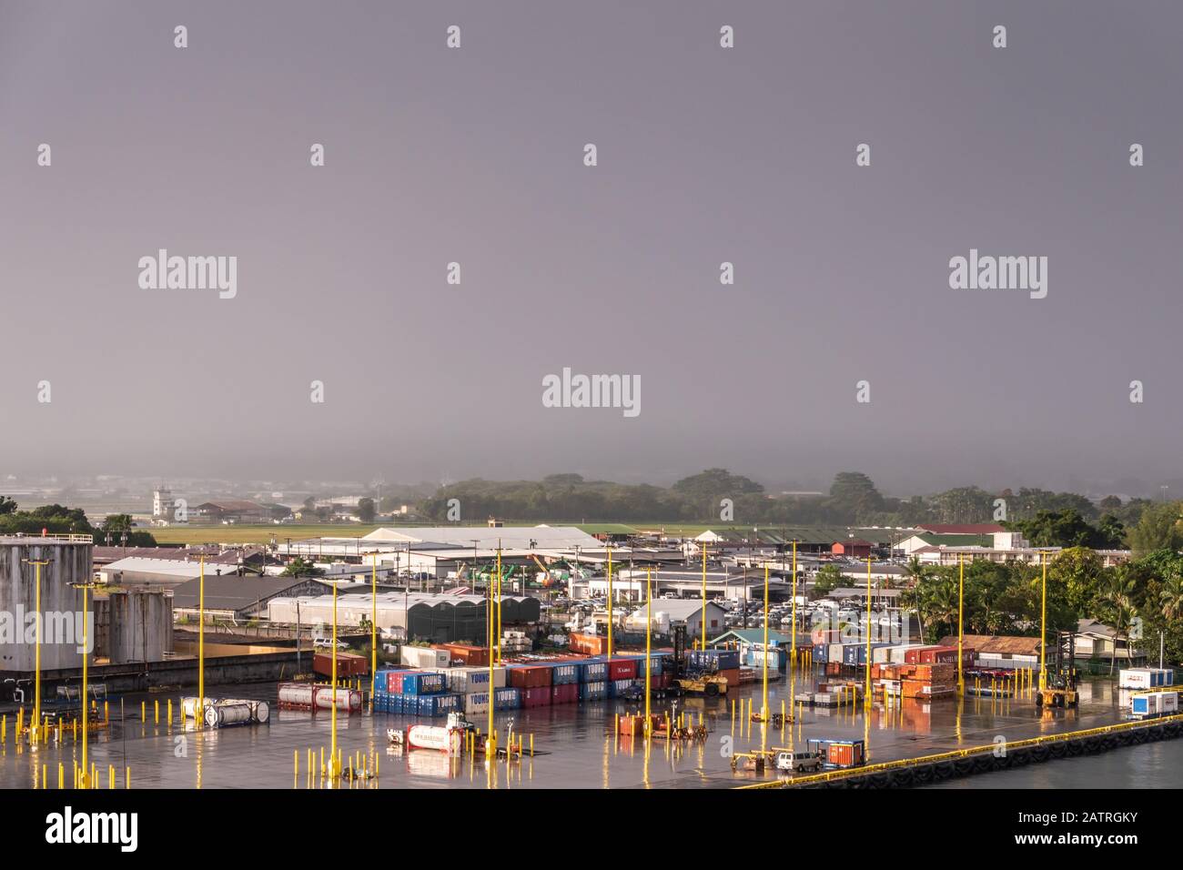Hilo, Hawaii, USA. - January 14, 2020: Quay with shipping containers in ...