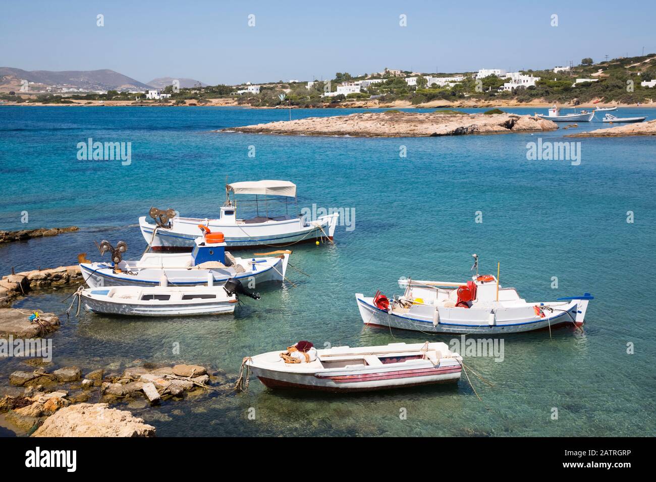 Fishing Boats, Santa Maria Beach Area; Paros Island, Cyclades, Greece ...