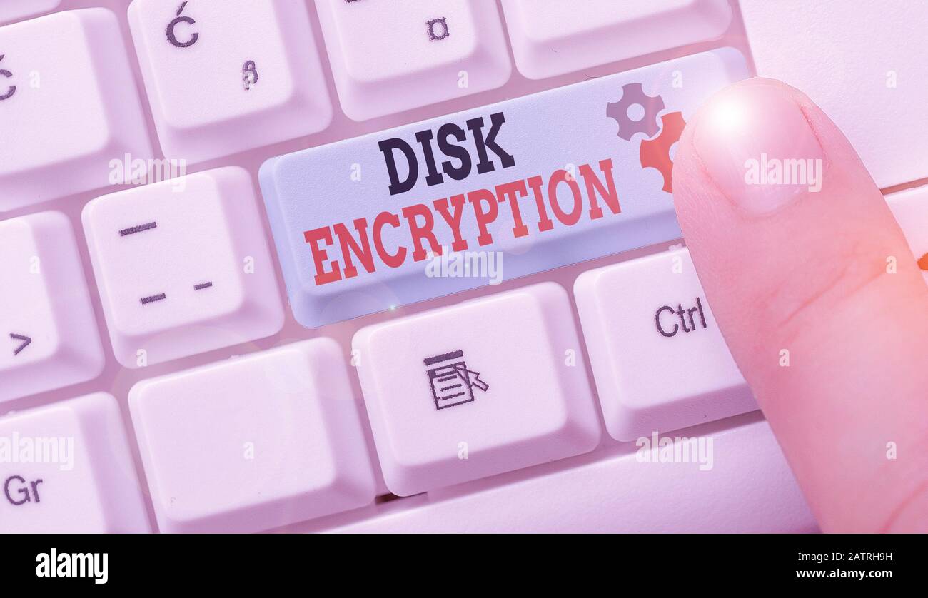 Writing note showing Disk Encryption. Business concept for the security mechanism used to ...