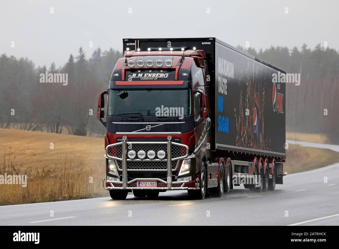 Red customised Volvo FH R. M. Enberg Pepsi Max semi trailer truck on ...