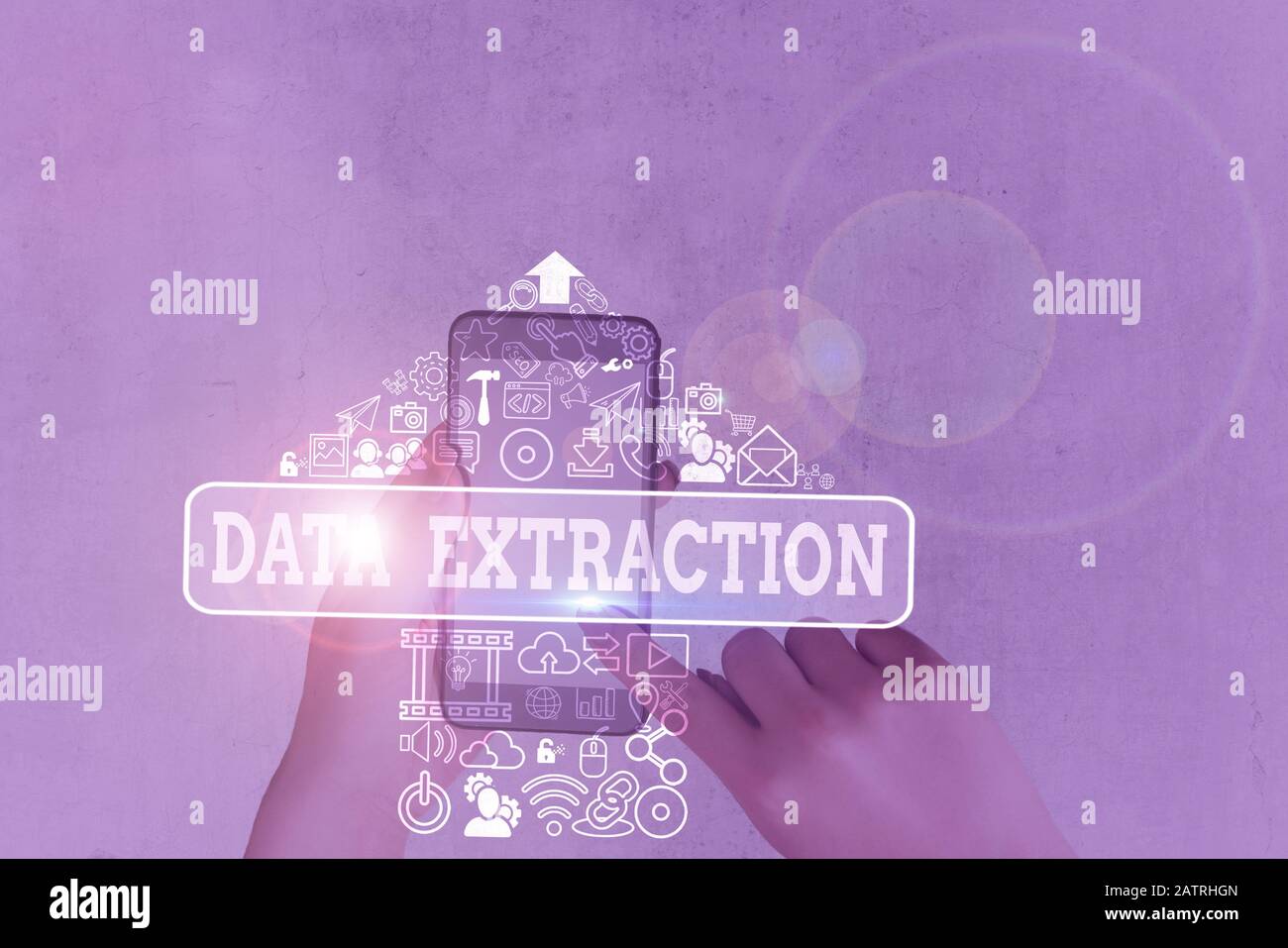 Writing note showing Data Extraction. Business concept for act or process of retrieving data out ...