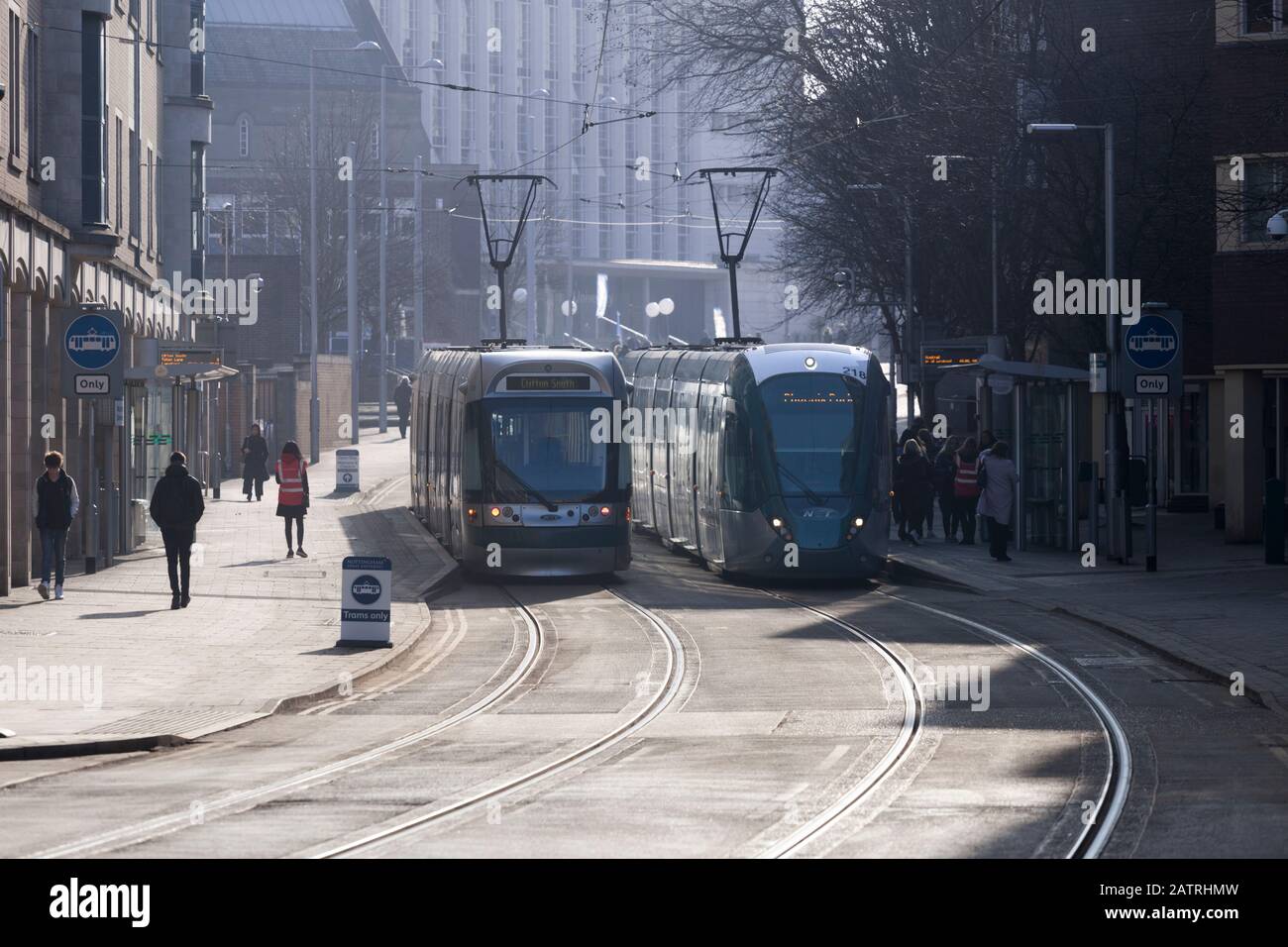 Nottingham Express Transit NET trams passing at Nottingham Trent ...