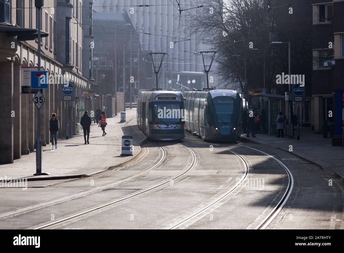 Nottingham Express Transit NET trams passing at Nottingham Trent ...