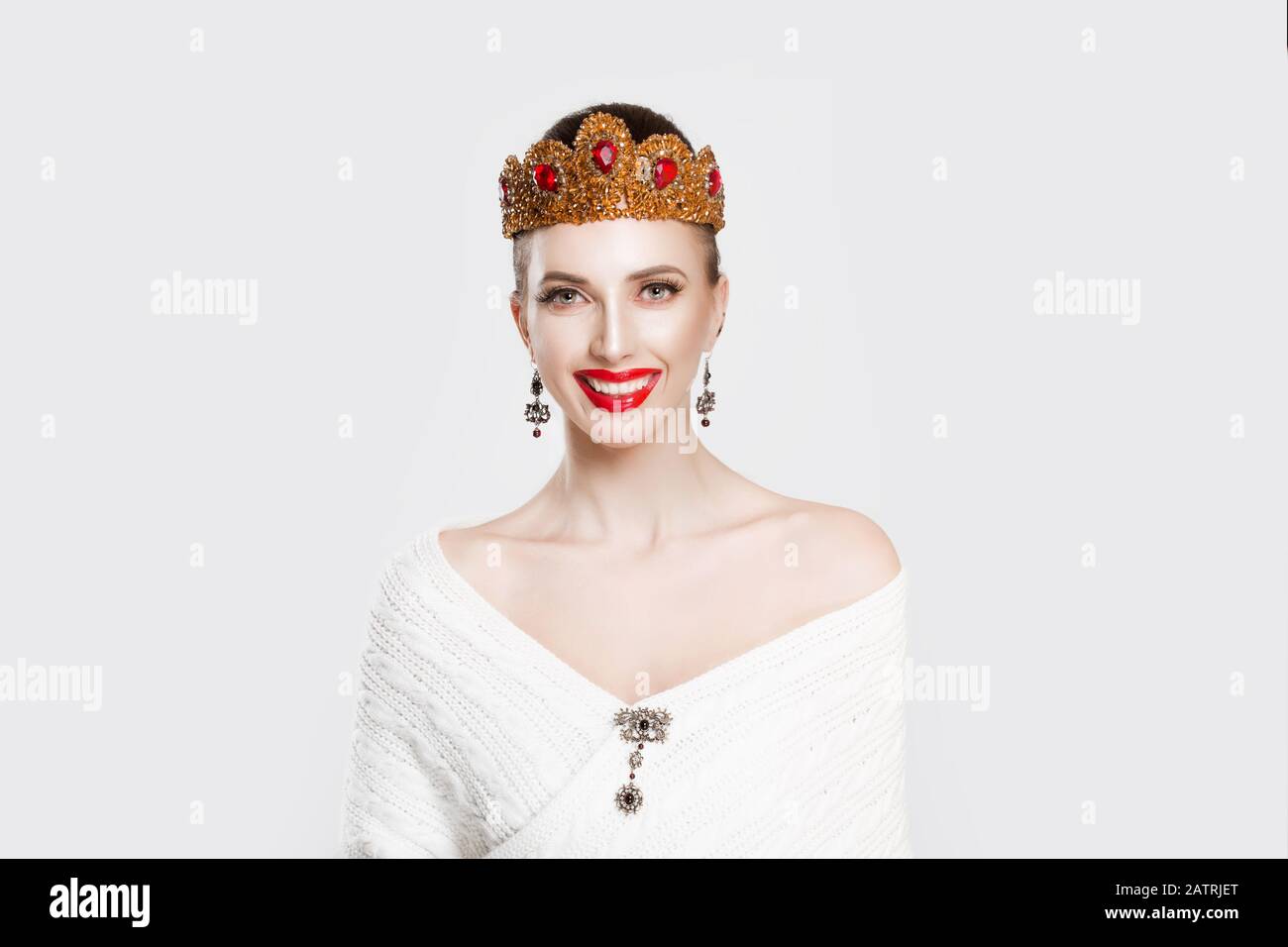 Happy and beautiful. Beauty crowned queen girl woman actress miss bride ...