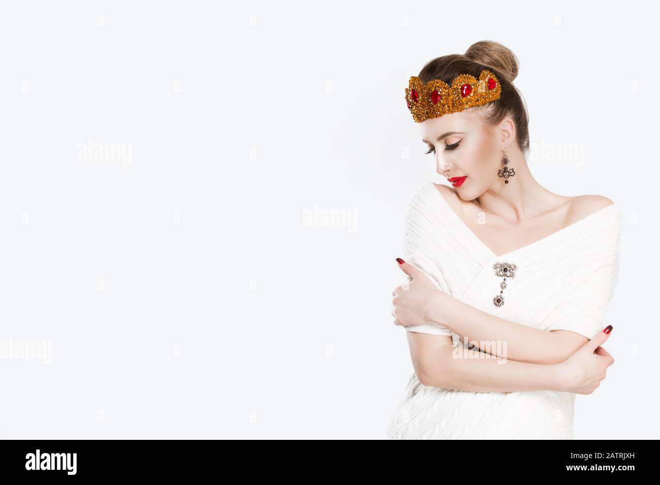 Love yourself concept. Closeup portrait confident smiling crowned woman ...