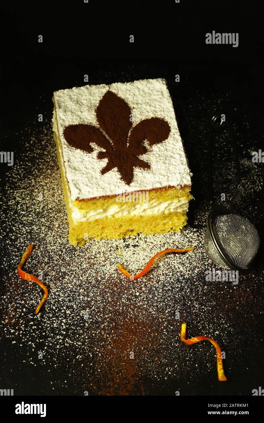 Closeup of schiacciata fiorentina, a carnival cake from Florence with ...