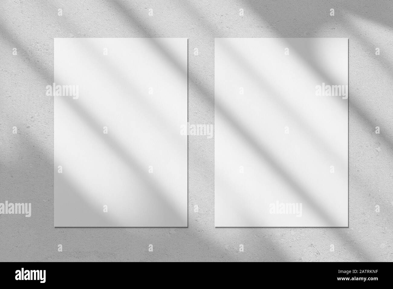 Two empty white vertical rectangle poster or business card mockups with ...