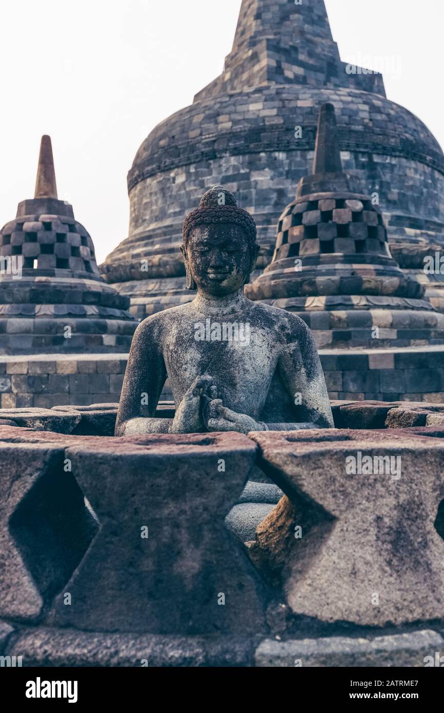 Buddha statue of Borobudur Temple; Yogyakarta, Indonesia Stock Photo ...