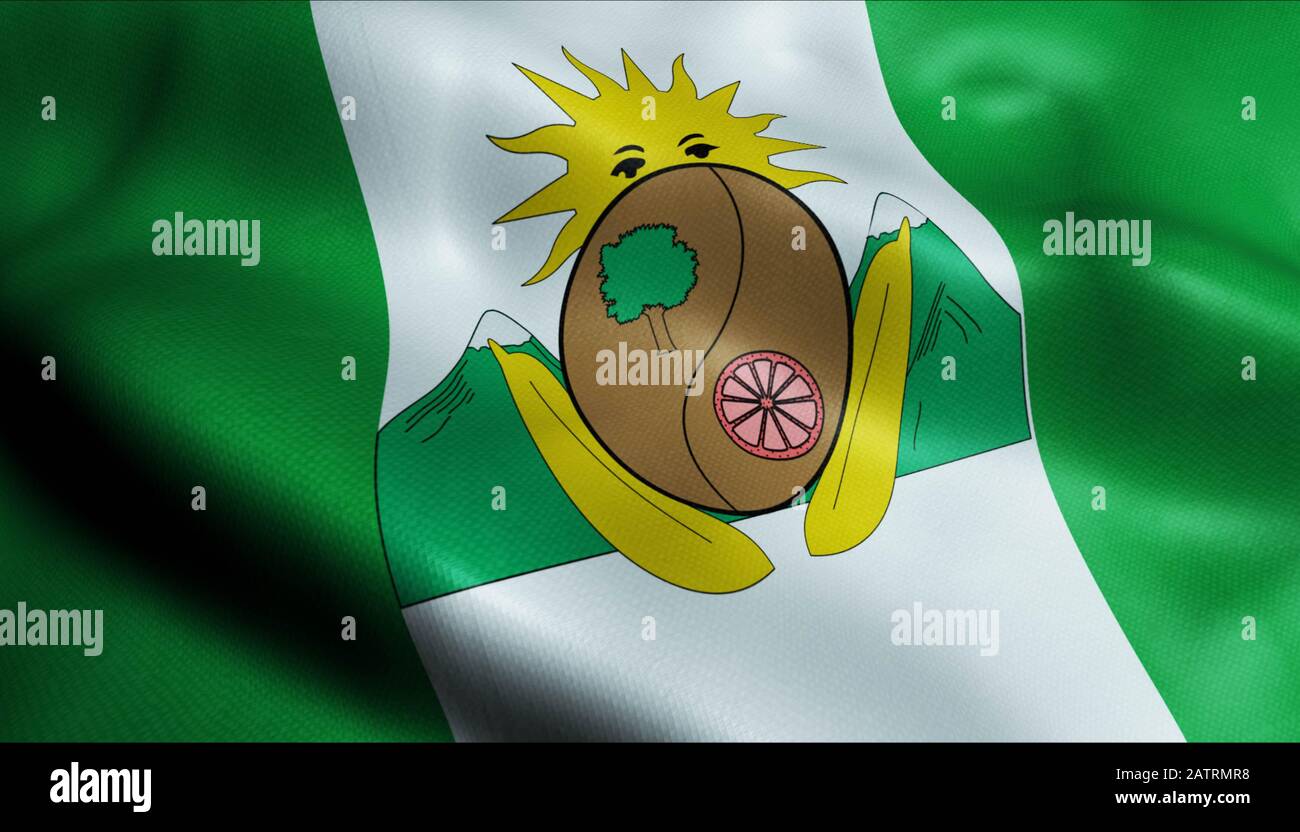 3D Illustration of a waving flag of Villarrica (Colombia country Stock ...