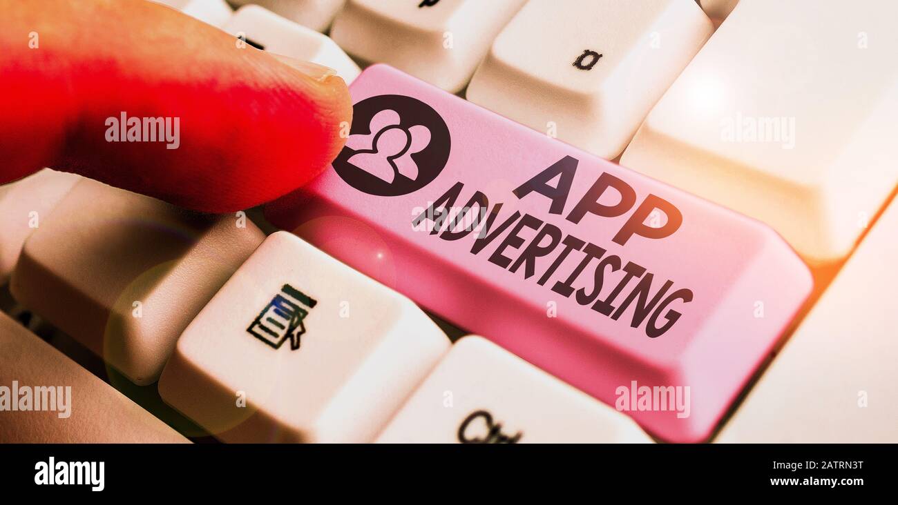 Writing note showing App Advertising. Business concept for developers ...