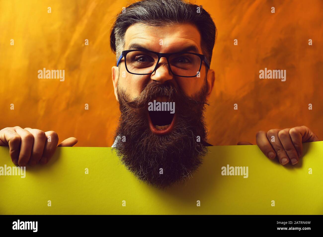 Bearded man, long beard. Brutal caucasian unshaven angry hipster with ...