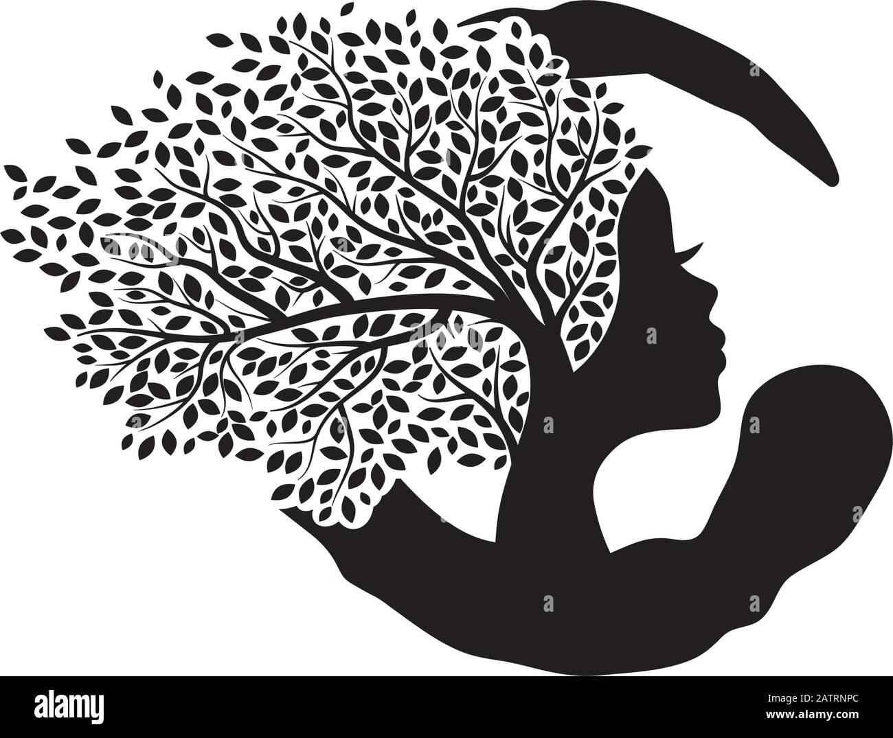 zen tree with female face, vector graphic design element Stock Vector ...