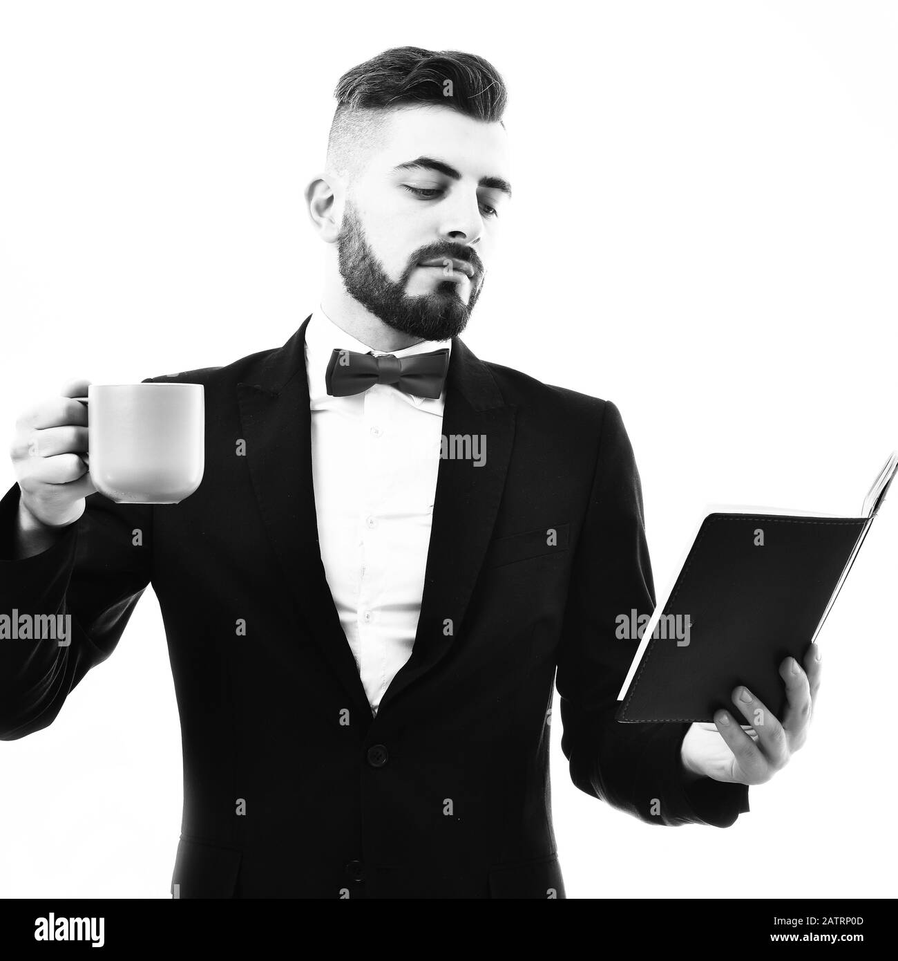 Cup coffee notebook red Black and White Stock Photos & Images - Alamy