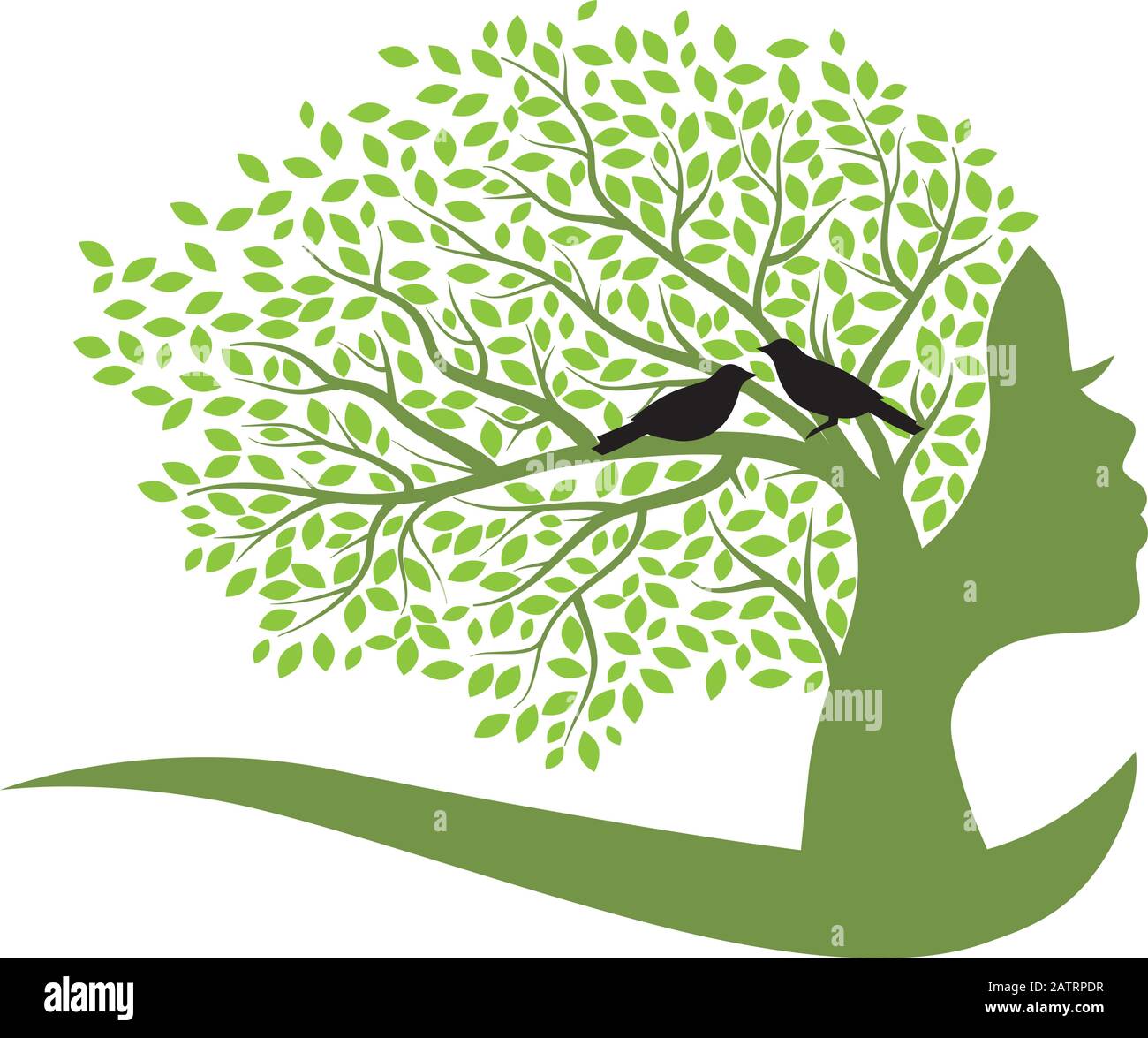 green tree with female face, vector graphic design element Stock Vector ...