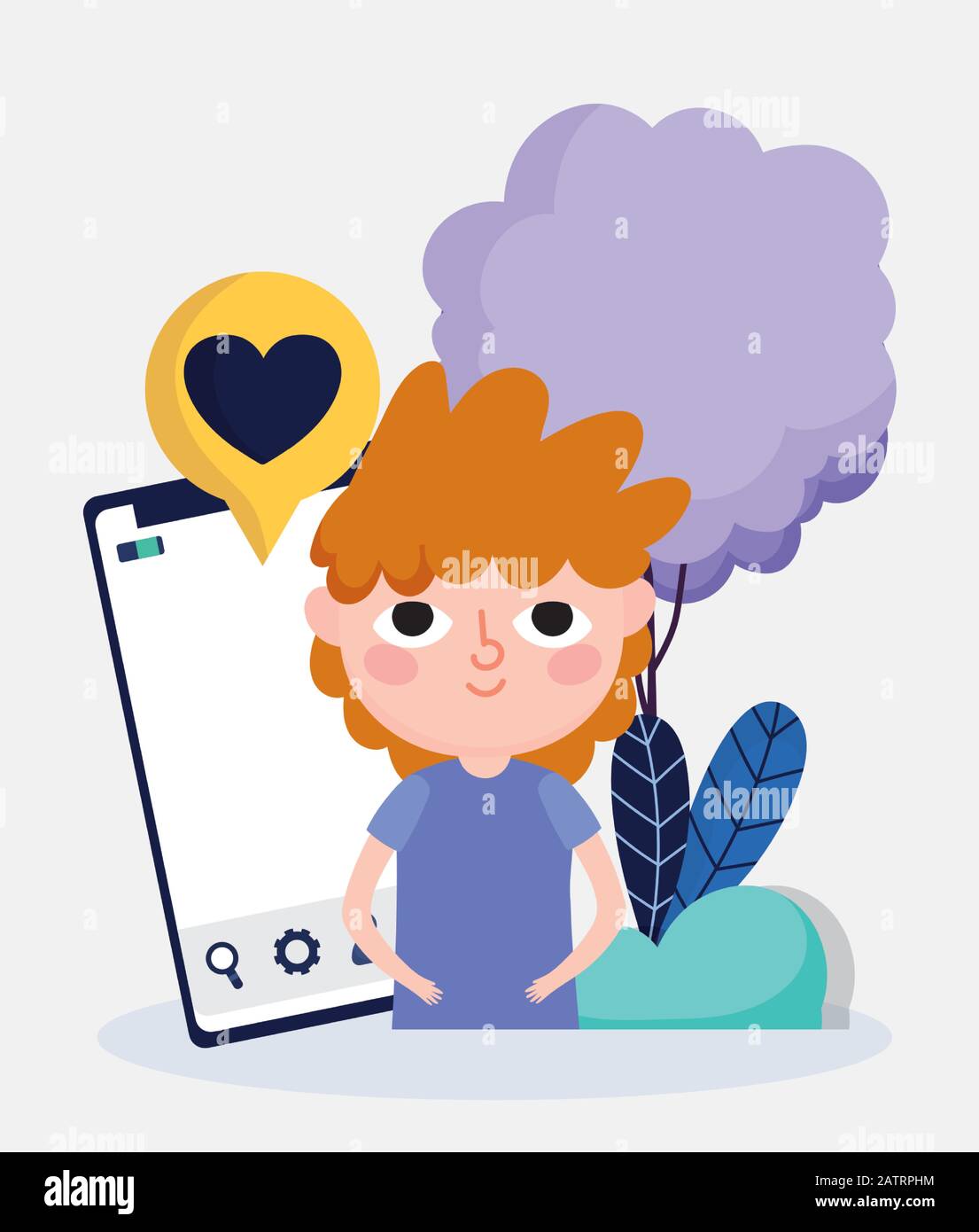 cute young boy smartphone message love social media vector illustration ...