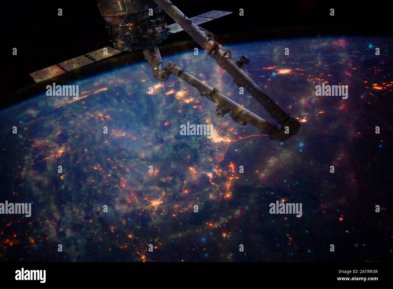 Space background Earth with iss. Beauty of universe. Elements of this ...