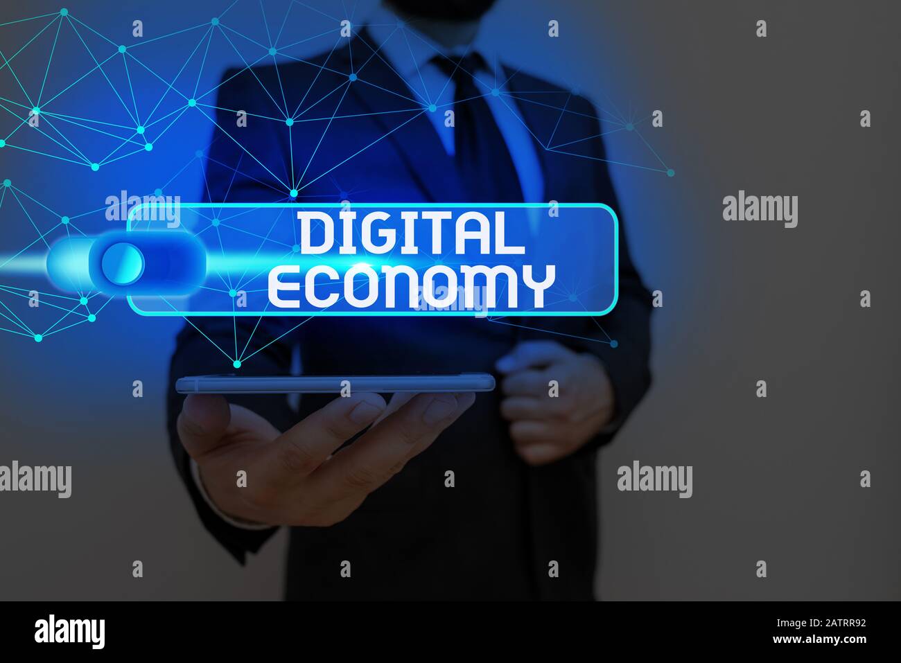 Writing note showing Digital Economy. Business concept for economic ...