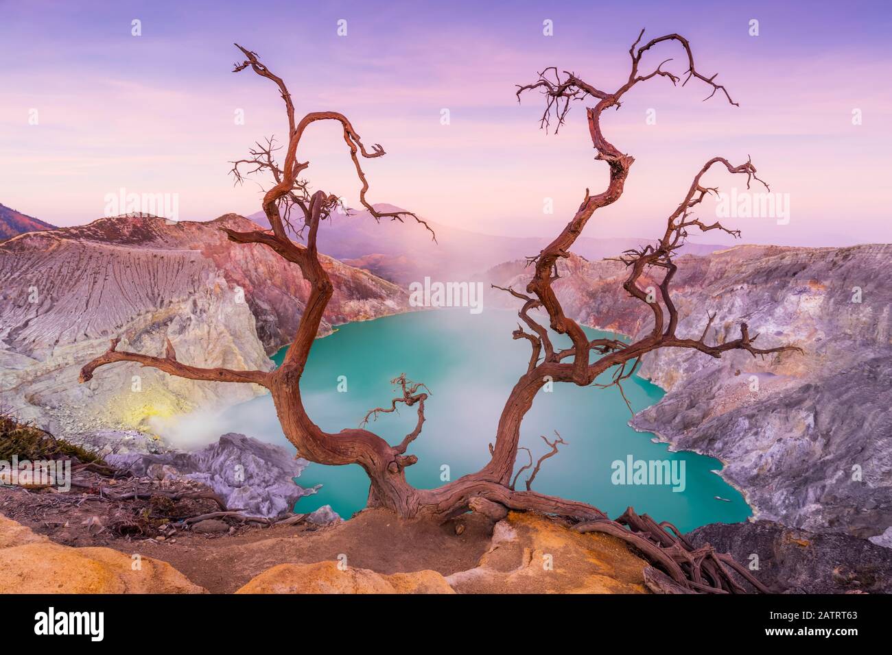 Sunrise at Ijen Volcano crater; East Java, Java, Indonesia Stock Photo ...