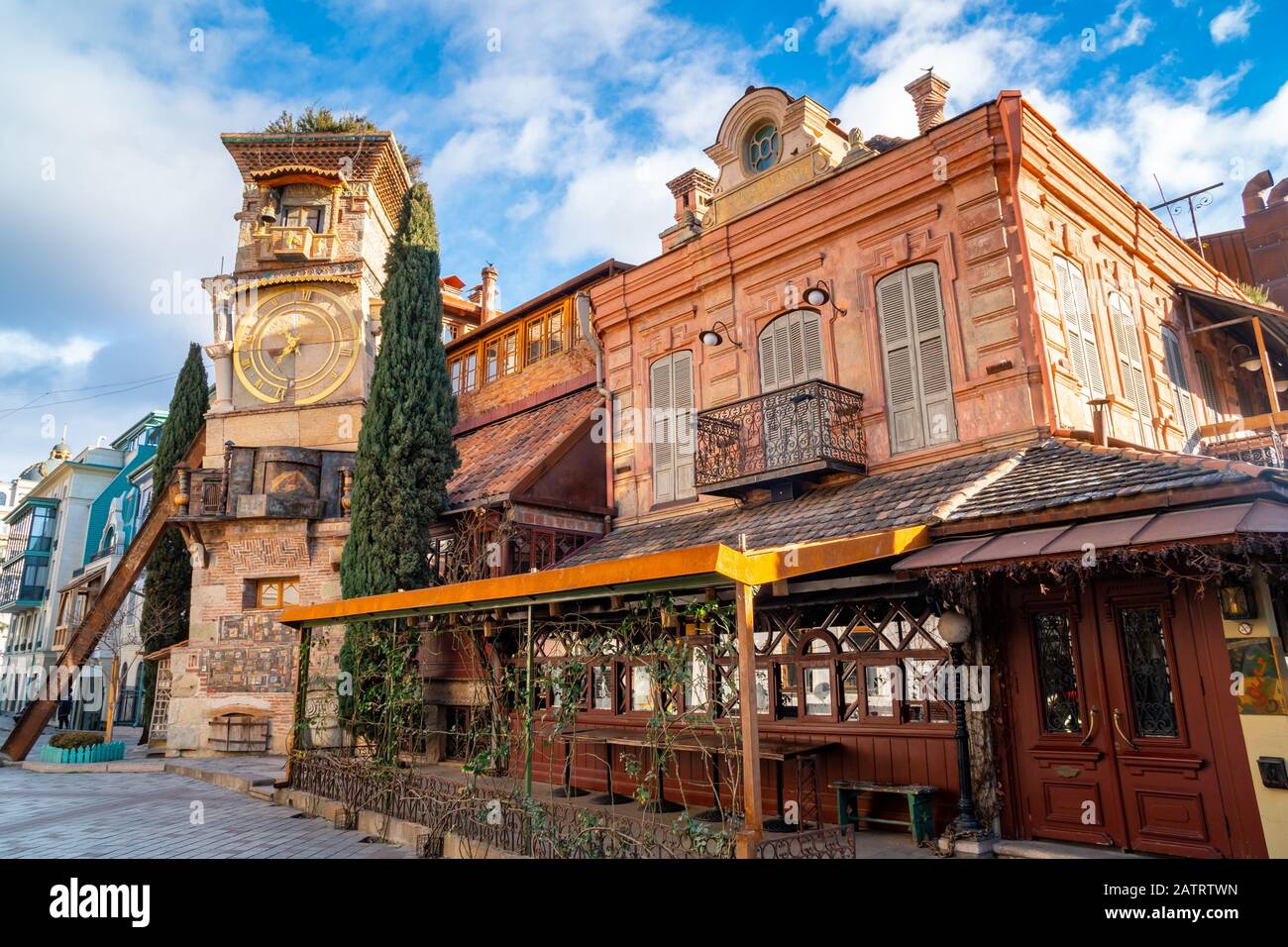 Tbilisi, Georgia 22 January 2020 - The Leaning Clock Tower landmark in ...