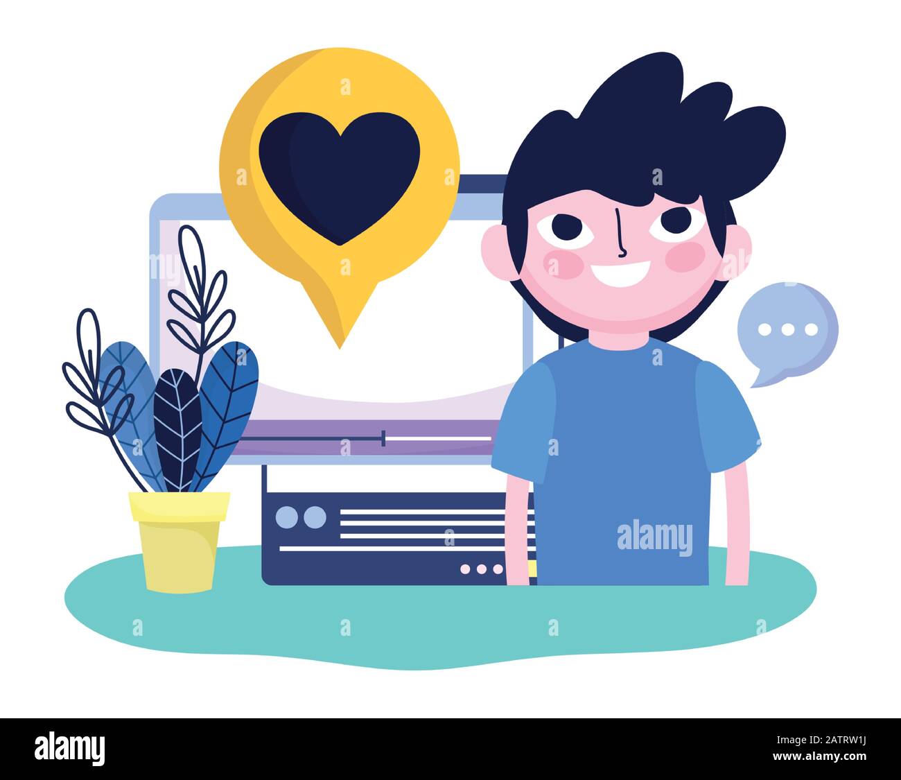 young man chat message love mobile social media vector illustration ...
