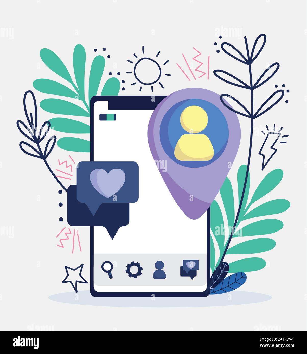 smartphone pointer location avatar speech bubble social media vector ...