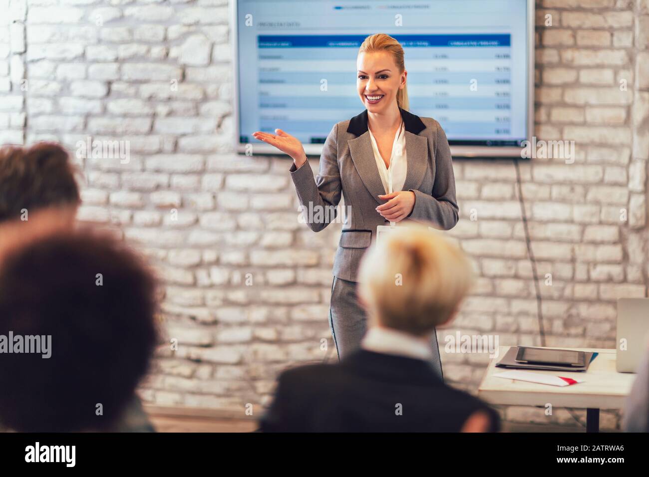 Speaker giving a talk in conference hall at business event Stock Photo ...