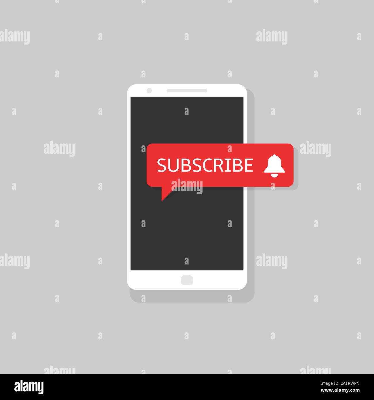Subscribe button icon. Smartphone with red subscribe symbol and white ...