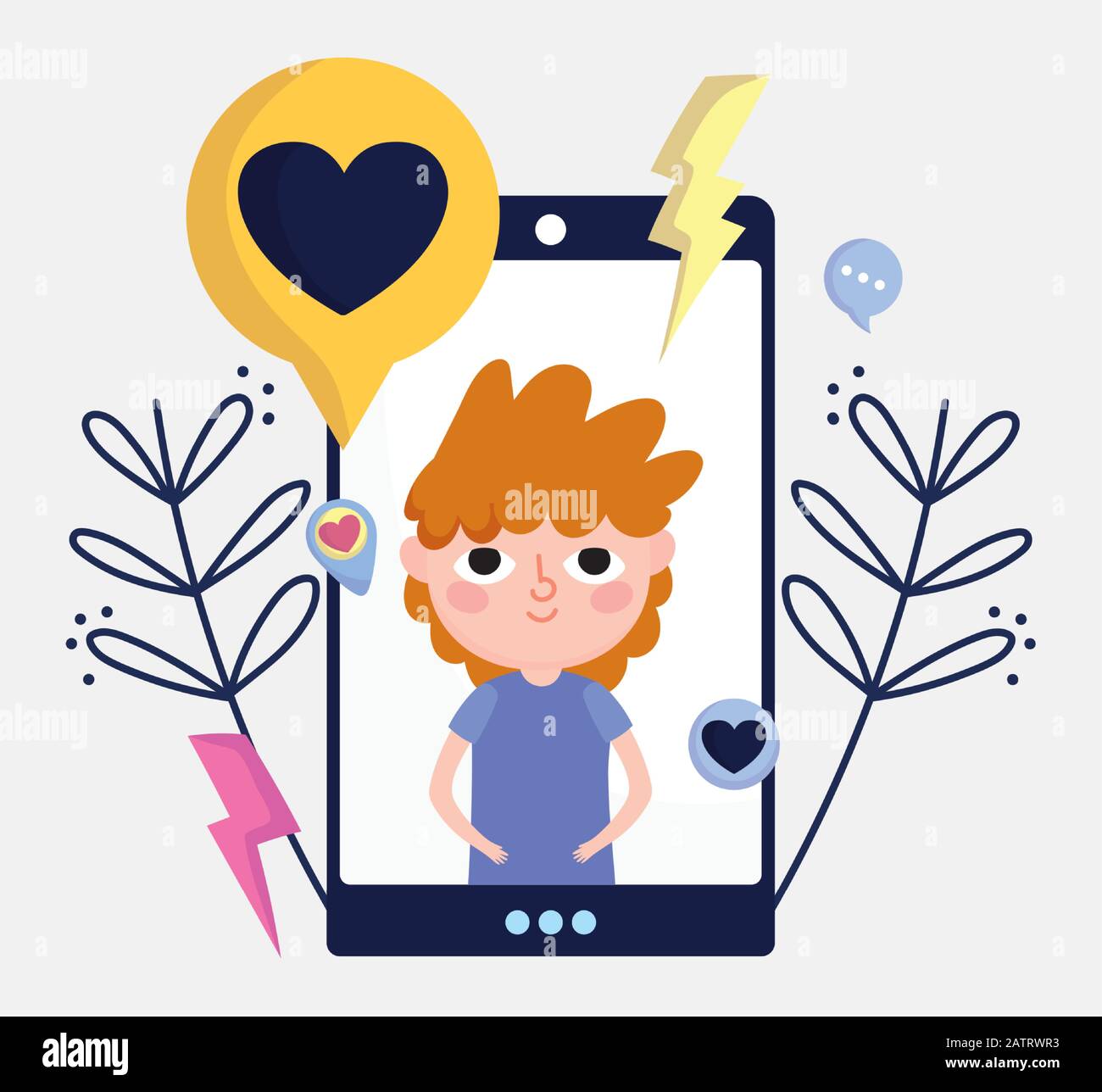 young boy on screen smartphone love chat social media vector ...