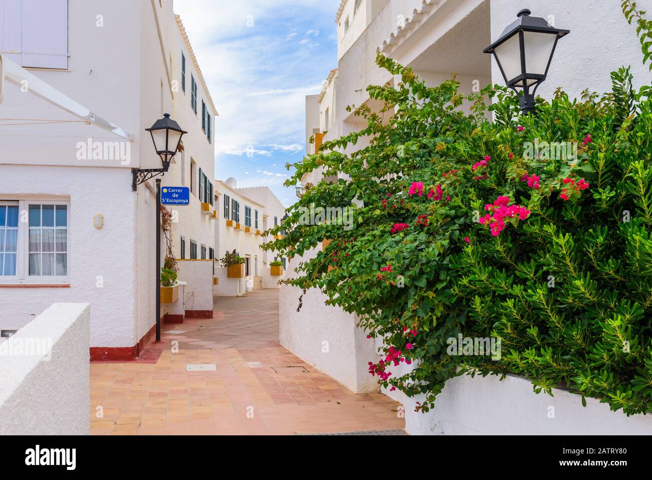 Menorca, Spain - October 14, 2019: Street with traditional Spanish ...