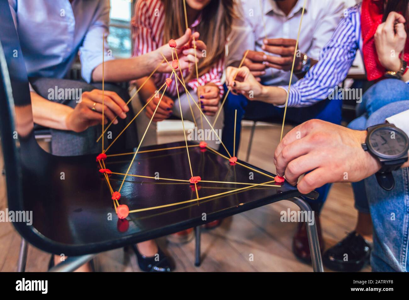 Happy friendly business team having fun at corporate training, funny ...