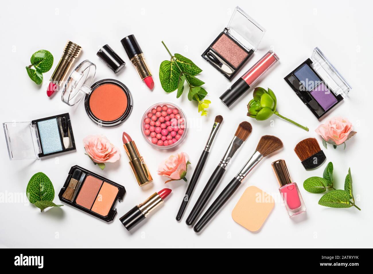 Makeup professional cosmetics on white Stock Photo - Alamy