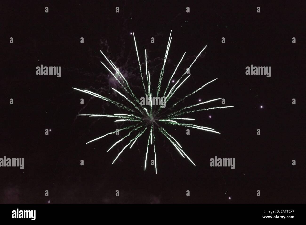 Bright green fireworks against the dark sky Stock Photo - Alamy