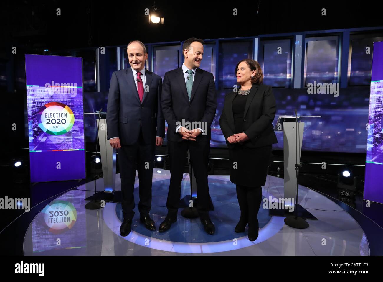 (left to right) Fianna Fail leader Micheal Martin, Fine Gael leader Leo Varadkar and Sinn Fein ...