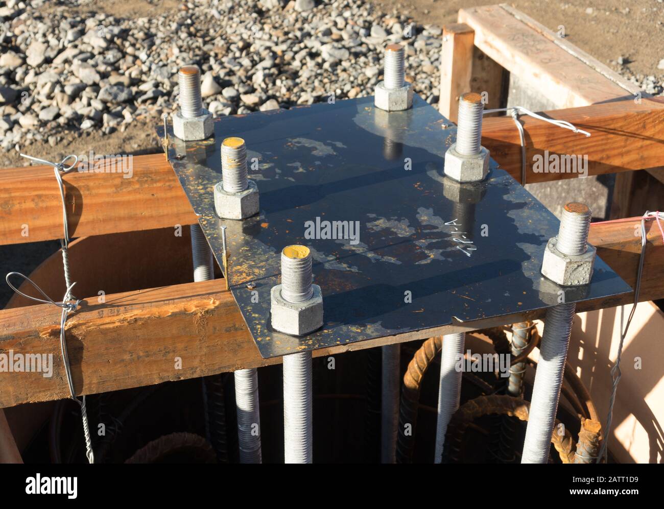 One foundation ground base roded and wired up ready for cement to be ...