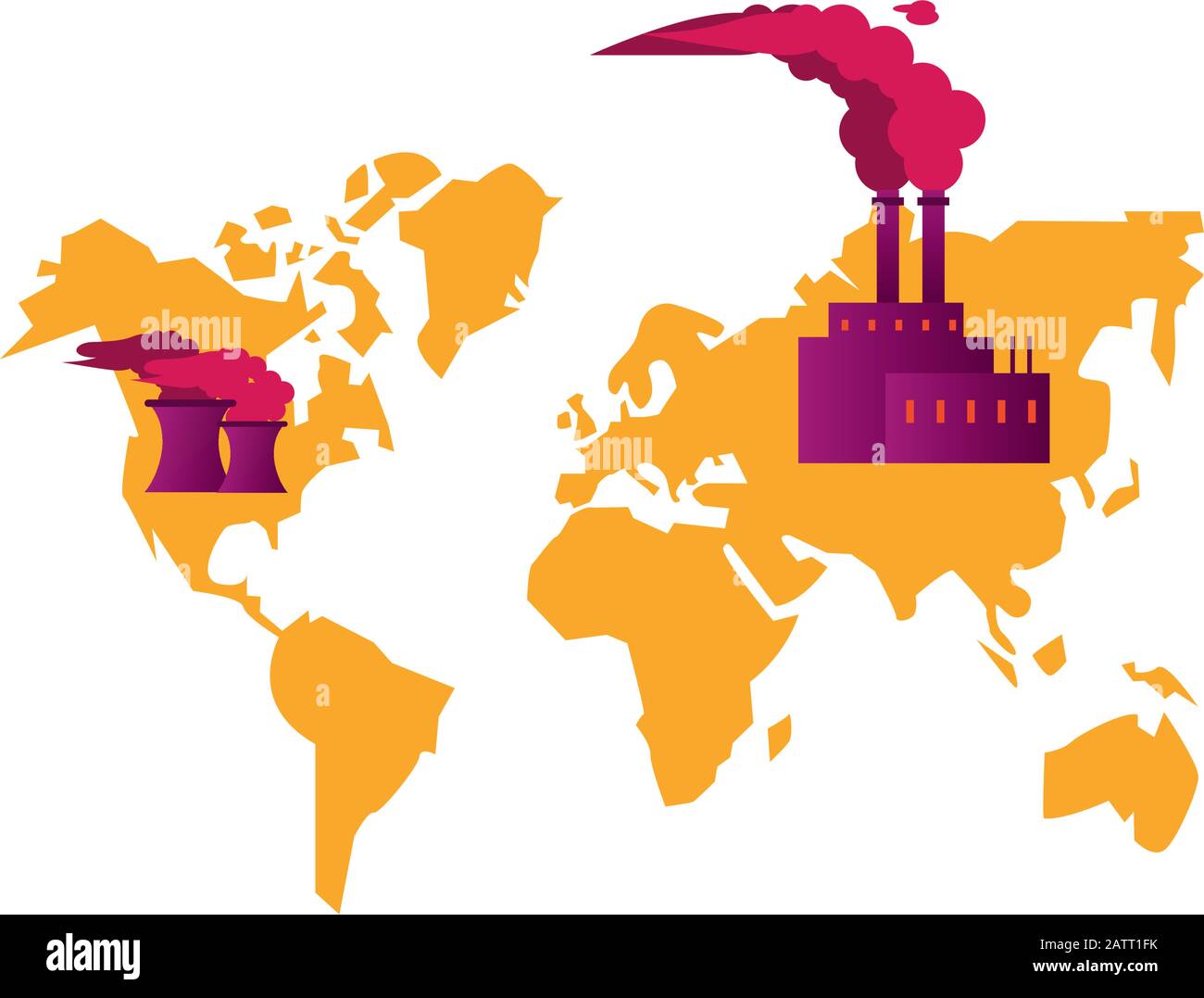 earth maps with factory and polluting chimneys scene Stock Vector Image ...