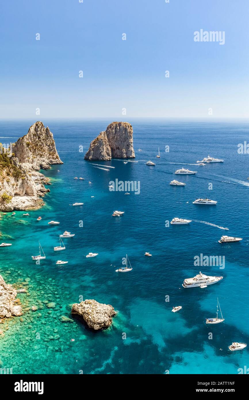 Island of Capri on the Tyrrhenian Sea, Mediterranean; Capri, italy ...