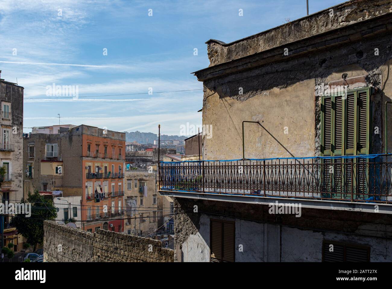A view of crumbling buildings from the elevated highway down to the ...