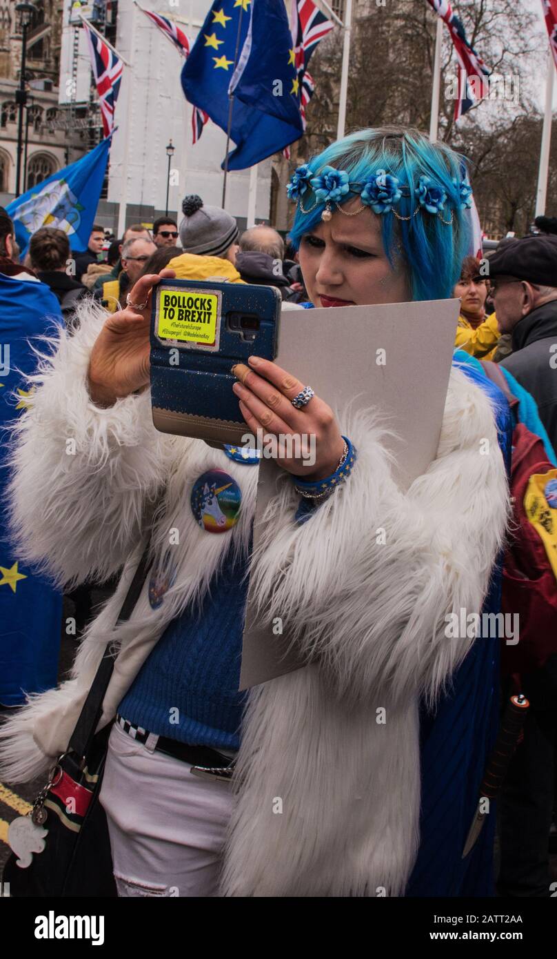 EU demonstrator on Brexit Day in London. 31st January 2020 Stock Photo ...